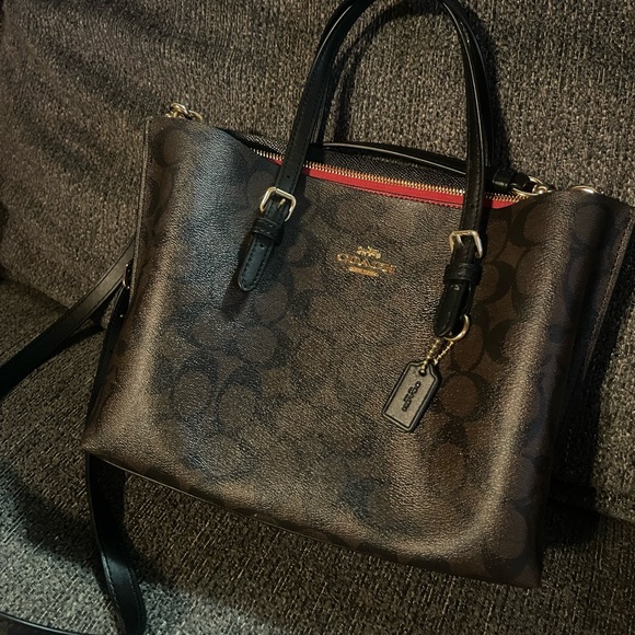 Coach | Bags | Coach Mollie 25 Tote In Signature Canvas Brownblackred ...